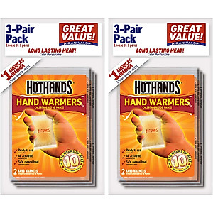 HotHands Air Activated Hand Warmers, Up to 10 Hours of Heat, 3 Pairs each (Value Pack of 2)