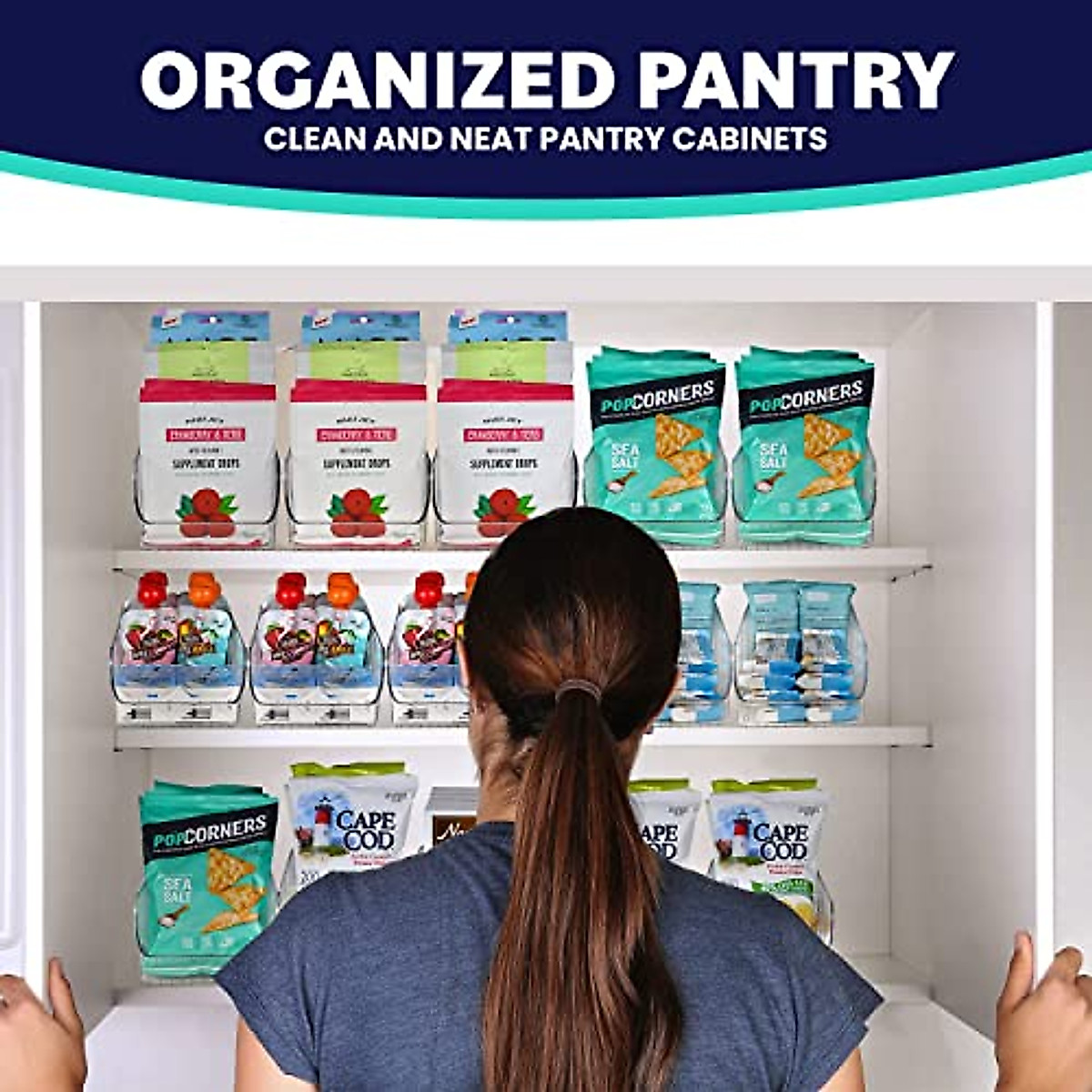 ELTOW 6 Pack Snack Organizer for Pantry, 3 Compartment Plastic Pantry Organizer Bins with Removable Dividers, Chip Organizer for Pantry, Food Packets, Spices, Condiments, Fridge, Cabinet, Kitchen