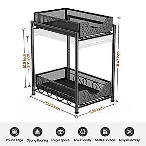 Under Sink Organizers and Storage, Bathroom Cabinet Organizer and Storage, 2 Tier Pull Out Under Cabinet Organizers and Storage, Metal Rolling Kitchen Sink Storage Organizer with Non-slip Feet -2Pack