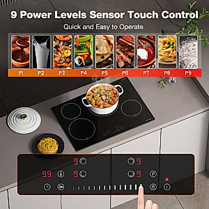 thermomate 30 Inch Induction Cooktop, 6500W Built in Induction Stove Top with 4 Boost Burner, ETL & FCC Certified Electric Cooktop, 9 Heating Level, Timer & Child Lock, Sensor Touch, 240V