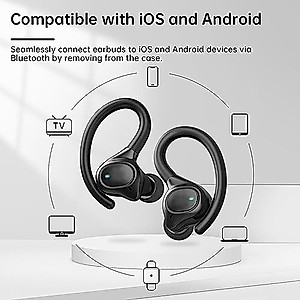 APEKX True Wireless Earbuds - Secure Fit Earhooks for Small Ear, Bluetooth Headphones for iPhone, IPX7 Waterproof, 40H Playtime, Ideal for Sports and Workouts (Black)