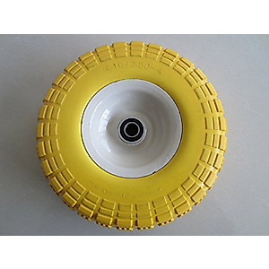 Kunhua 11-pu-y-dh-16p 4.10/3.50-4" Flat Free Hand Truck/Utility Tire, 2.25" Offset Hub, 5/8" Ball Bearings, 10" Tire Diameter,knobby Tread