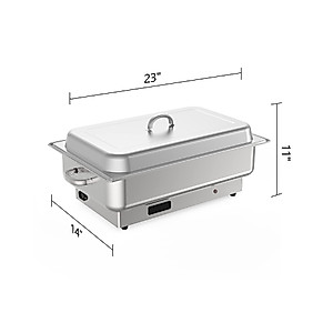 Electric Chafing Dish Buffet Set, 9QT Buffet Servers and Warmers Stainless Steel, Commercial Food Warmer with 1 Full-Size Pan & 2 Half-Size Pan, Temperature Control Display for Parties, Catering