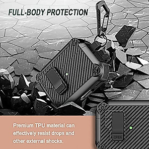 RFUNGUANGO AirPods Pro 2nd /1st Generation Case Cover, Automatic Pop-up Carbon Fiber Case with Secure Lock Clip, Full Body Shockproof Hard Shell Protective Case for AirPods Pro-Black