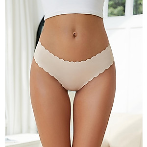 Wetopkim Seamless Thongs for Women, No Show Panties V-waisted Stretch Breathable, Seamless Thong Underwear 6 Pack S-XL