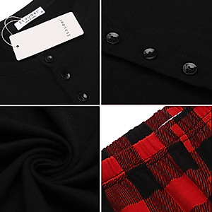 Ekouaer Christmas Pajamas Matching Family Pj Set Long Sleeve Tops and Plaid Pants for Sleepwear Soft Loungewear Pjs Black Plaid, L