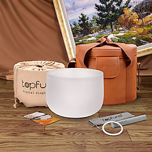 TOPFUND D Note Crystal Singing Bowl Sacral Chakra 11 Inch with Artificial Leather Carrying Case and Suede Mallet