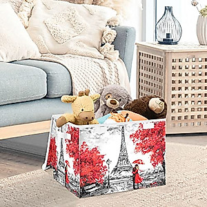 Oil Painting Paris European City Landscape Storage Bins for Closet, Collapsible Storage Baskets with Lids and Handles for Shelves Closet Home Decor