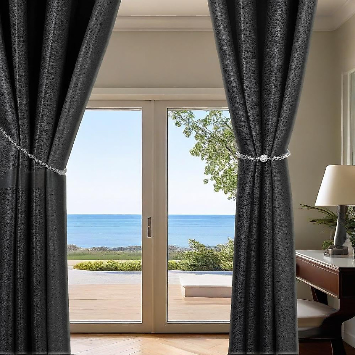 SUQ I OME 2 Pack of Crystal Beaded Curtain tiebacks Magnetic Curtain Tiebacks Holdbacks Curtain Clips Curatin Holder Blingbling Curtain Holdbacks for Drapes (40cm)