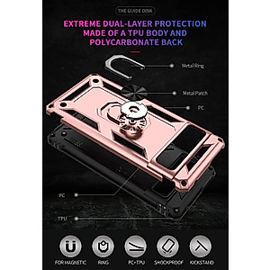 SunRemex for Google Pixel 7 Pro Case with Invisibility Screen Protector, Magnetic Ring Holder Kickstand,[Military Grade] 20ft. Drop Tested Protective Phone Case for Google Pixel 7 Pro (Rose Gold)