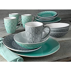 Euro Ceramica Peacock Collection Dinnerware Set, Service for 4, Grey
