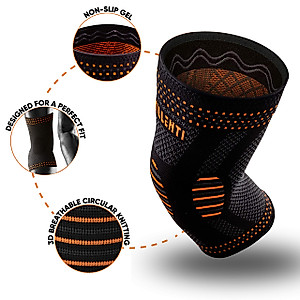 Millenti Knee Compression Sleeve Brace - For Knee Pain Running, Arthritis, ACL, Basketball, Football, Gym, Crossfit, Men Women Sport Injury Recovery, (Single) Black Orange, See Chart Size L, KB01LOG