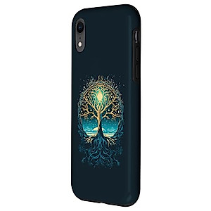 iPhone XR Odin Tree of Life Viking Valhalla Pagan Blue and Yellow Case