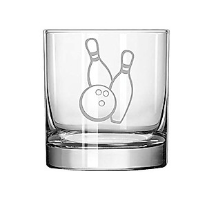 MIP Brand 11 oz Rocks Whiskey Highball Glass Bowling Ball And Pins