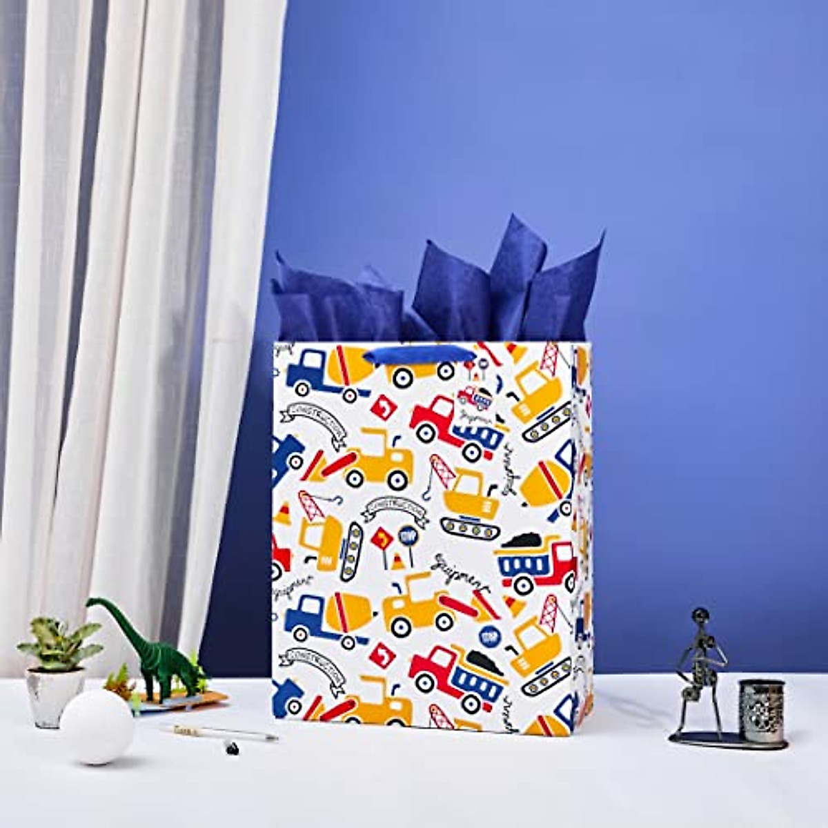SUNCOLOR 16" Extra Large Gift Bag with Tissue Paper for Boys (Vehicle)