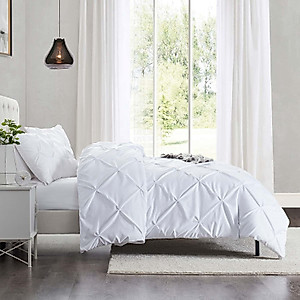 Nestl White Duvet Cover Queen Size - Pintuck Queen Duvet Cover Set, 3 Piece Double Brushed Duvet Covers with Button Closure, 1 Pinch Pleated Duvet Cover 90x90 inches and 2 Pillow Shams