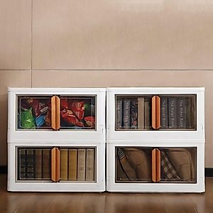 Storage Bins with Lids - 4 Packs Plastic Storage Bins, 22.8 Gal/Per Collapsible Storage Bins with Doors, Folding Storage Box, Stackable Storage Bins, Containers with Wheels for Home Kitchen