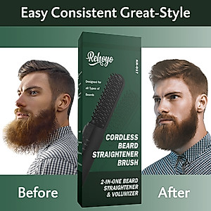 Beard Straightener for Men, REHOYO Portable Cordless Hair Straightener, Anti-Scald Heated Beard Brush, Electric Hot Comb 3 Temp Settings, Ionic Mini Straightener for Home Travel, Gifts for Men Him