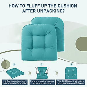 downluxe Outdoor Chair Cushions Set of 2 for Patio Furniture, Waterproof Tufted Overstuffed Patio Furniture Cushions, Memory Foam Outdoor Seat Cushion, 19" X 19" X 5", Teal