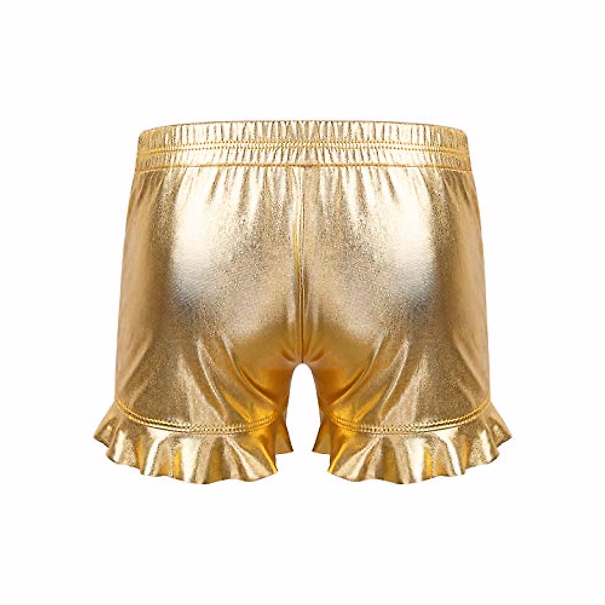 Venjoe Kids Girls Shiny Metallic Ruffled Shorts Gymnastics Bottoms Jazz Cheer Dance Performance Hot Pants Gold 12 Years