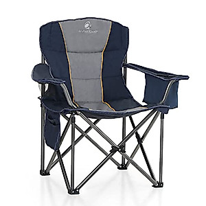 ALPHA CAMP Oversized Folding Camping Chair, Heavy Duty Portable Lawn Chairs with Cooler Bag, Side Pocket & Cup Holder, Folding Chairs for Outside Support 450 LBS