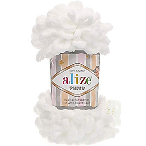 4 skn/Ball Alize Puffy Baby Big Loop Blanket Yarn 100% Micropolyester Soft Yarn 400gr 39.3 yds (55-White)