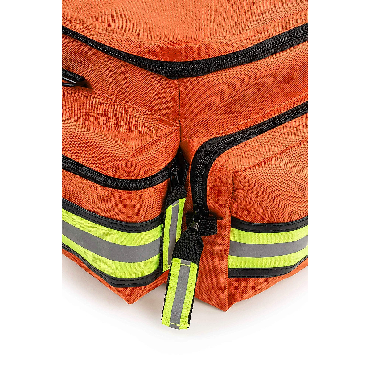 Scherber First Responder Fully-Stocked Professional Essentials EMT/EMS Trauma Kit | HSA/FSA Approved | Reflective Bag w/8 Zippered Pockets & Compartments & 200+ First Aid Supplies - Orange