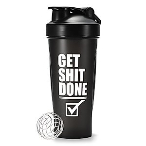 Protein Shaker Bottle Perfect for Shakes and Pre Workout, 28-Ounce, Black, Durable For Mixing, With Stainless Steel Whisk ball, BPA Free Mixing Bottle