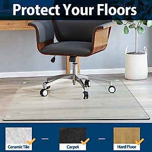 TEAKMAMA 36" x 46" Office Chair Mat Tempered Glass Chair Mat, Highly Transparent Floor Mat, 1/5" Thick Office Chair Mat, Office Chair Mat for Carpet or Hardwood Floor with 4 Anti-Slip Pads