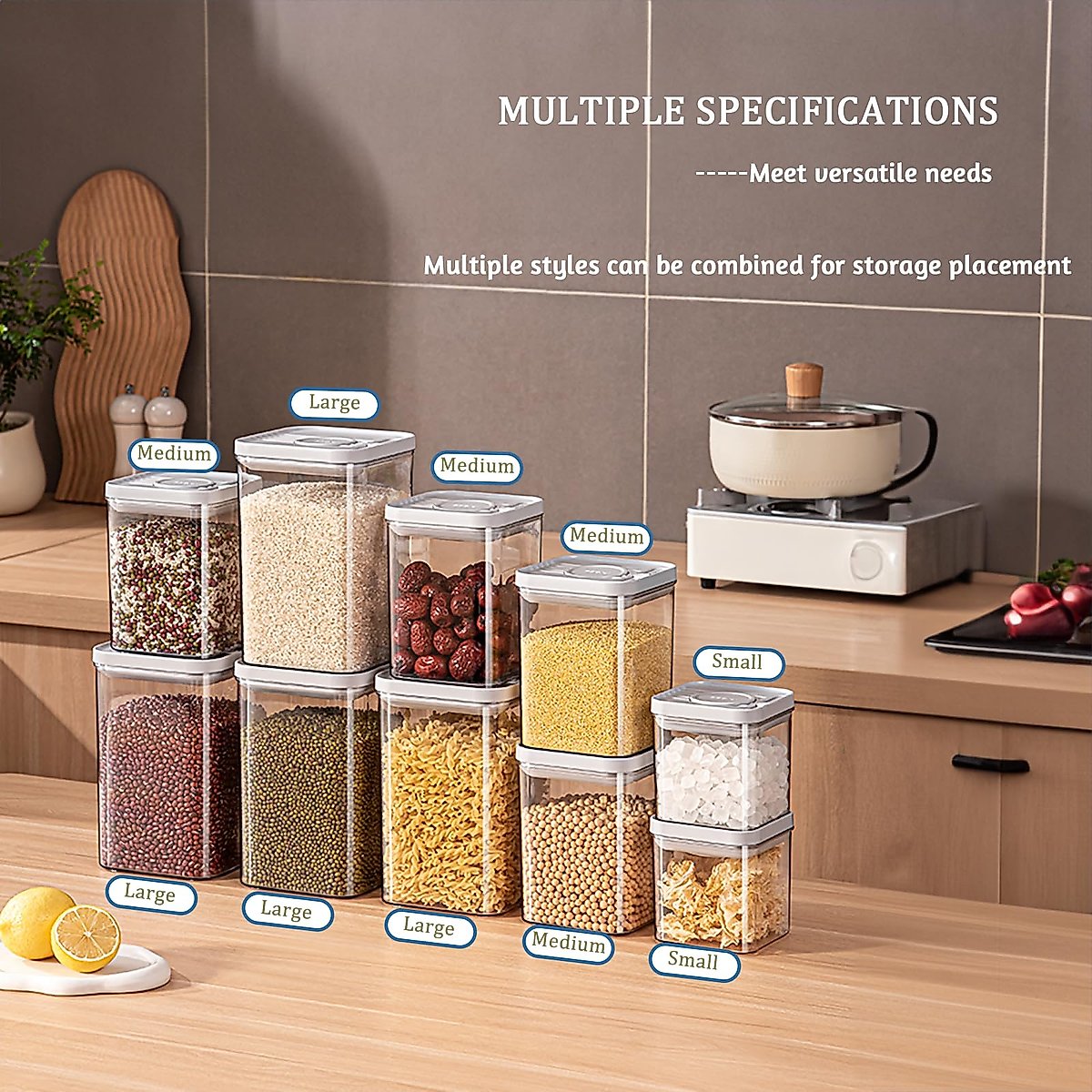 AYYOYYOY Multi-Size Airtight Containers - BPA-Free, Stackable Storage for Optimal Fresh Pantry & Fridge Organization - 3 Piece Set