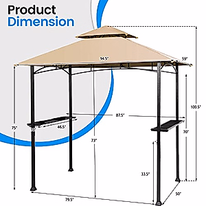 Grill Gazebo, 8ft x 5ft Outdoor Grill Gazebo Canopy, BBQ Canopy Gazebo Tent for Patio,Barbecue(Beige)