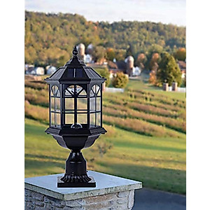 GYDZ Solar Post Light Fixture Outdoor Solar Pier Light, Solar Lamp Post Light for Garden, Patio, Vintage Design Die Cast Aluminum Post Light in Oil-Rubbed Black with Clear Glass, Hard Wired Available