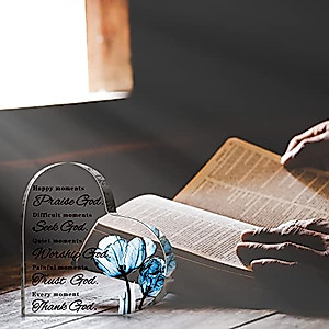 Christian Bible Verses Decor Christian Gift for Woman Prayers Religious Gift Positive Quotes Inspirational Gift Scripture Motivational Gift for Room Home Office Table Decor (Blue Flower)