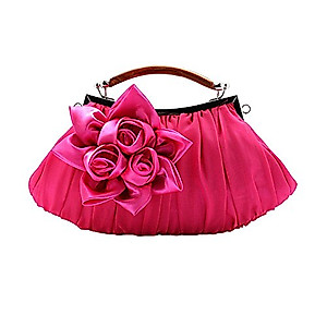 Genda 2Archer Embellish Sheer Chiffon Exterior Big Floral Party Clutch Evening Handbag (Hot Pink)
