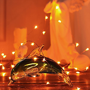 Ariceleo Mini Halloween Fairy Lights Battery Operate, 1 Pack Copper Wire Night Lights 3*AAA Battery Powered Led Starry Fairy String Lights for Bedroom, Christmas, Party, Decoration(5m/16ft Orange)