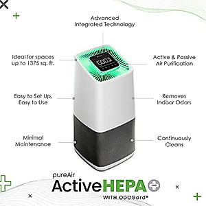 Greentech Environmental pureAir Active HEPA+ Pro with ODOGard® - Odor Eliminator and Air Purifiers for Home, Office, and Bedroom, Up to 375 Square Feet, Neutralizes Tough Odors, Easy Set Up