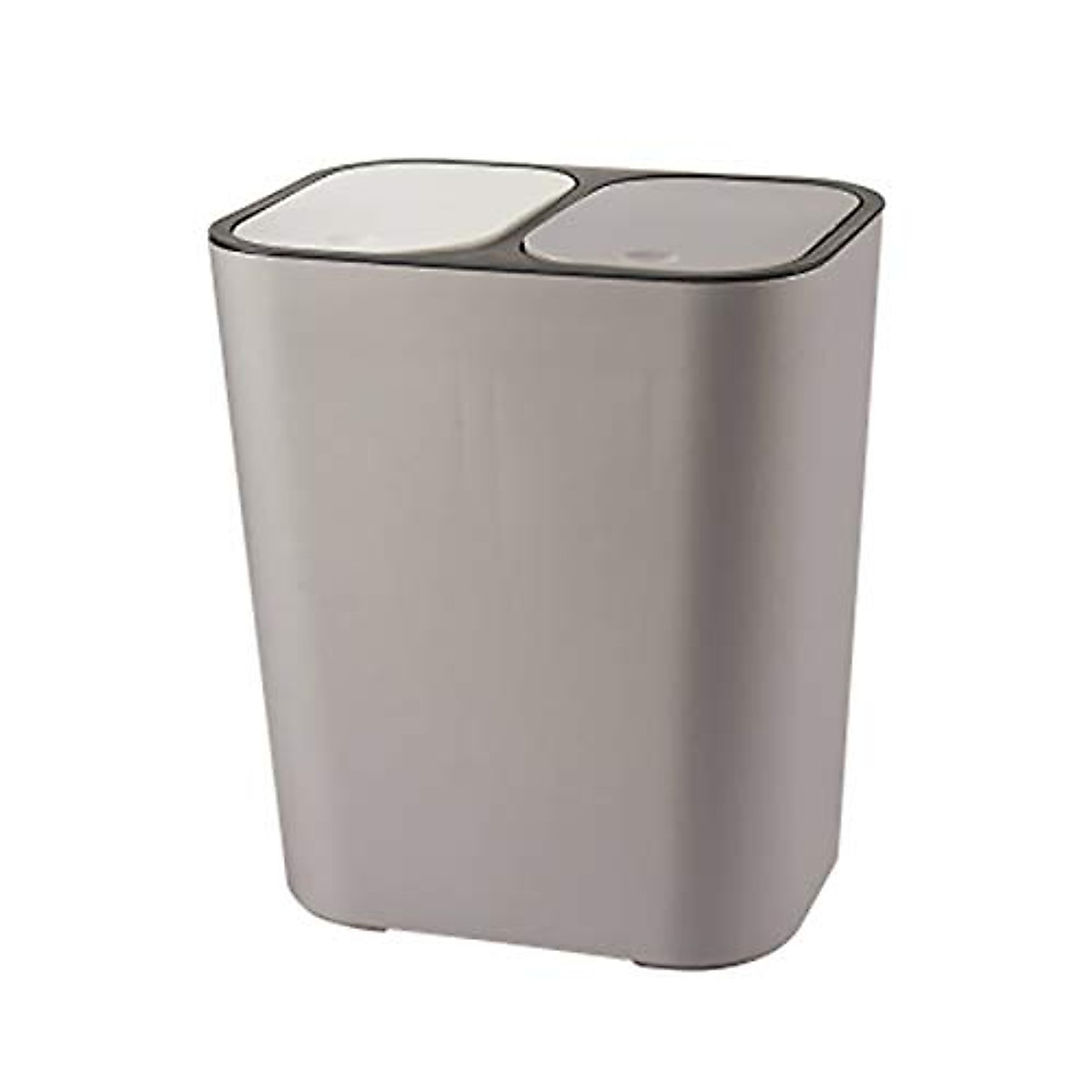 WElinks Trash Can Rectangle Plastic Push-Button Dual Compartment 12 Liter Recycling Waste Bin Garbage Can, Trash Storage Box Container Kitchen Bathroom Organizer (Grey)