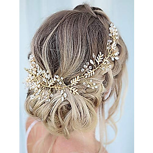 SWEETV Gold Rhinestone Wedding Headband Handmade Hair Band Bridal Headpiece Hair Accessories for Brides Bridesmaid