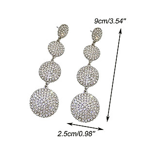 fxmimior Fashion Women Silver Rhinestones Circle Earrings Long Chain Drop Dangle Earrings Jewelry