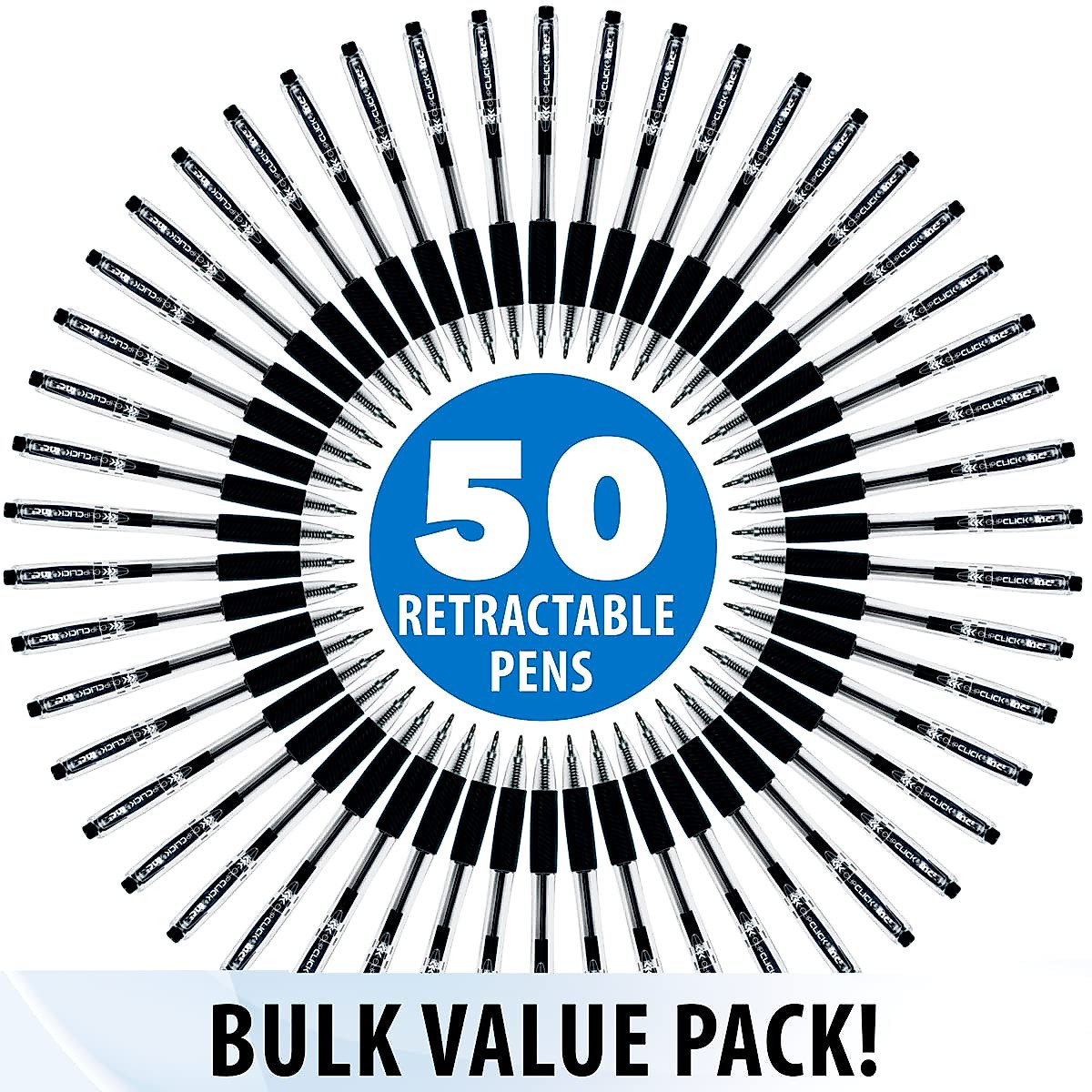 Inc. ClipClicks Retractable Ballpoint Pens - Bulk 1.0-mm Medium-Point Pen Set With Comfort Grip for School, Office, Writing, and Journaling, 50 Count, Black