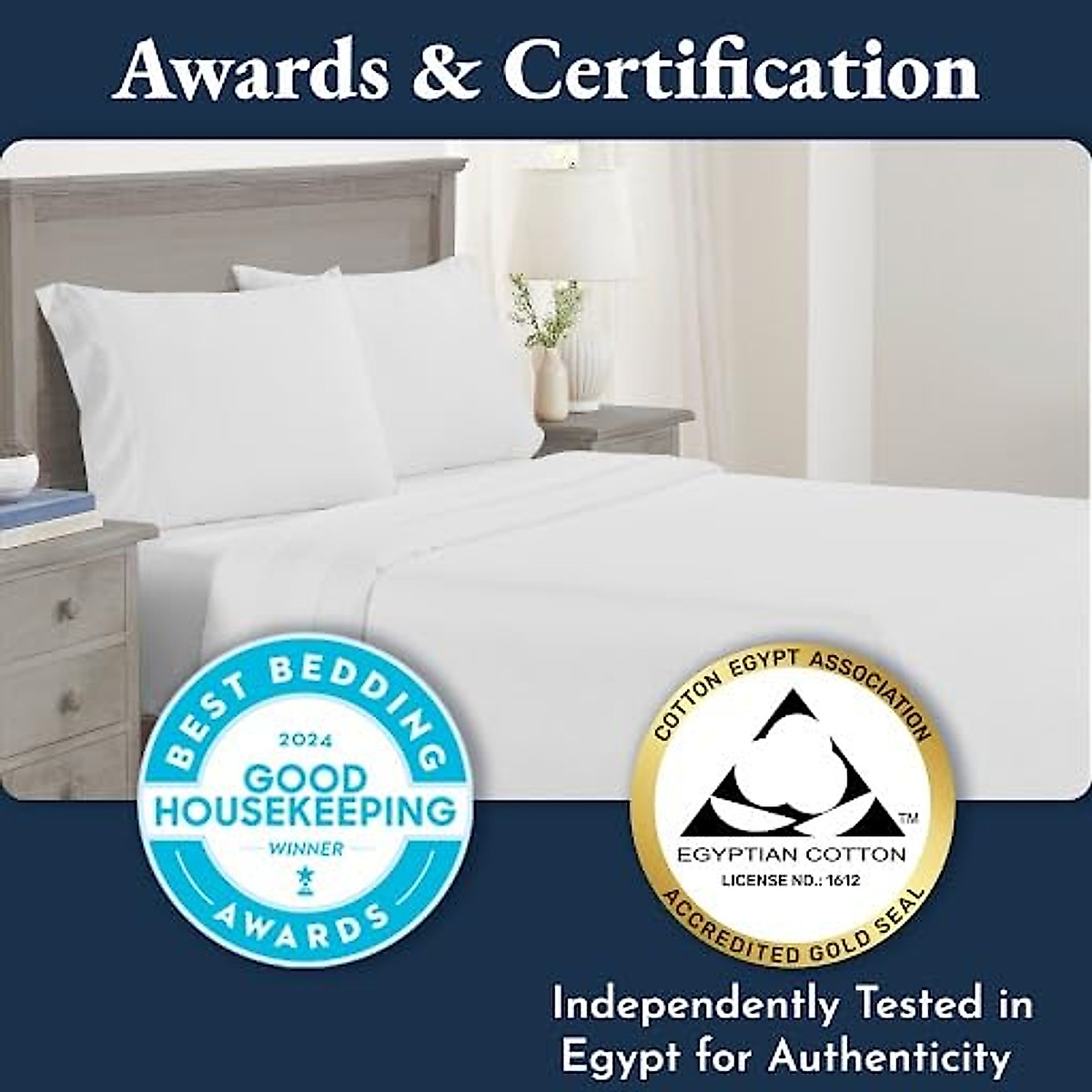 Certified Luxury 100% Pure Egyptian Cotton Cal King Bedding & Pillowcases Set, Deep Pocket Sateen Cooling Sheets for Hot Sleepers, California King Blue