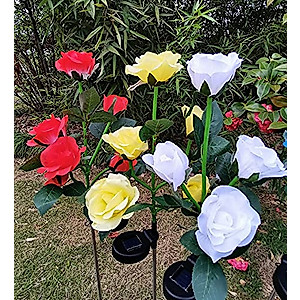 KAQ 2PACK-Outdoor Halloween Solar Garden Flower Lights with 5 Rose Flowers, Upgraded LED Solar Rose Lights with Stake, Waterproof Solar Decorative Lights for Wedding Halloween Decorations (Yellow)