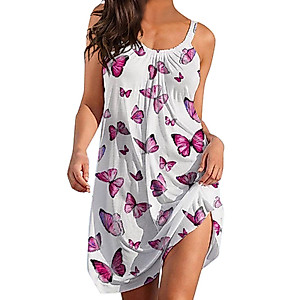 Women's Fashion Sexy Sleeveless Cute Cartoon Print Hem Loose Beach Dress Office Dresses for Women for Work Pink