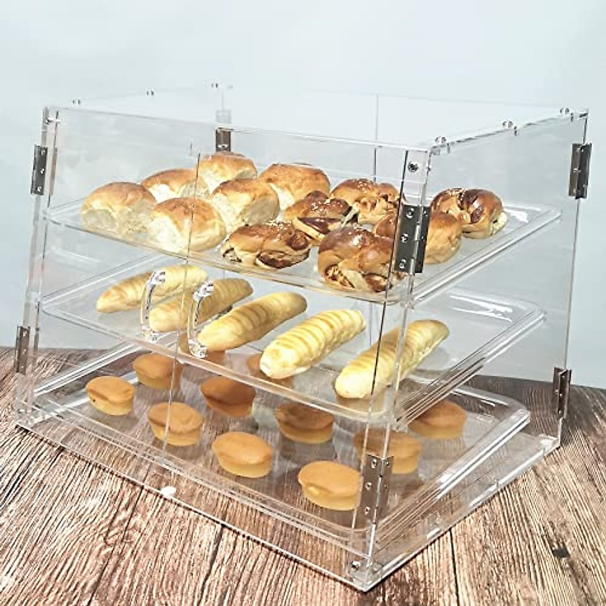 Pastry Display case countertop Bakery Bread Display Cabinet Cookie Donut Dessert Box Food Display Stand with 3 Tray (Back Door and frontdoor)