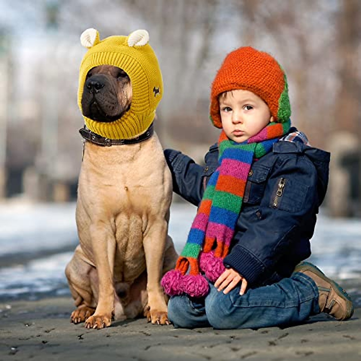 Quiet Ears for Dogs, Dog Ear Muffs Noise Protection Knitted Dog Hats Pet Ears Warm Dog Ear Cover Winter Hat Dog Snood Head Wrap Bunny Costume for Medium to Large Dogs Cats Pets (Yellow)