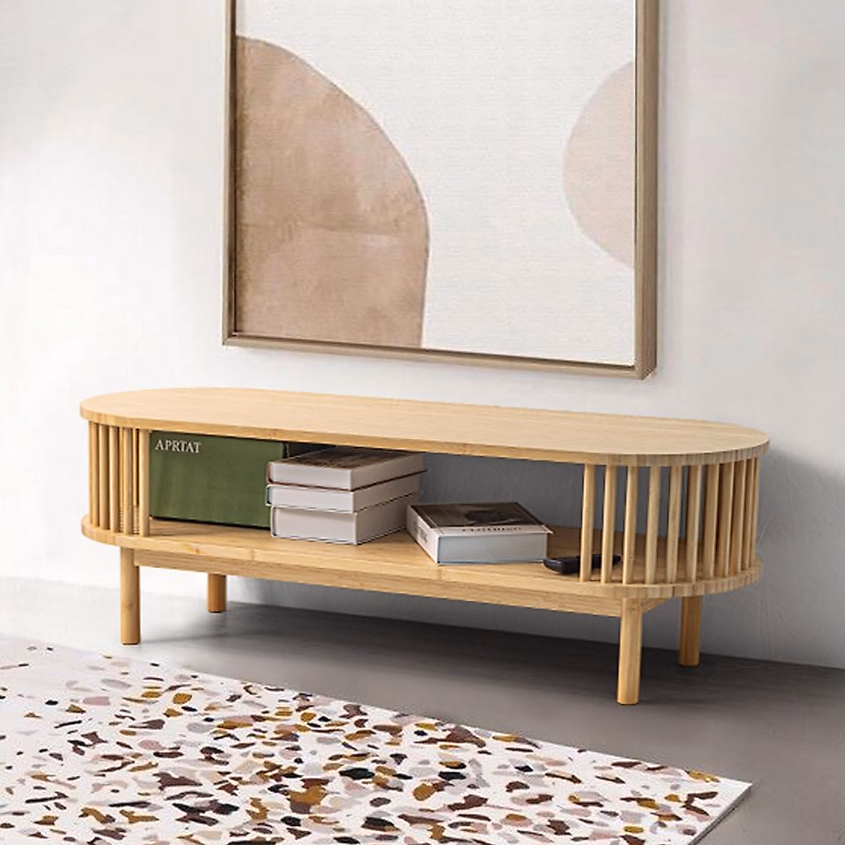 APRTAT Bamboo TV Stands for Living Room, 44 inch TV Console Entertainment Center with Storage, Television TV Stands for Bedroom, Small Wood TV Stand TV Table for Living Room, 44 x 15 x14 inches.