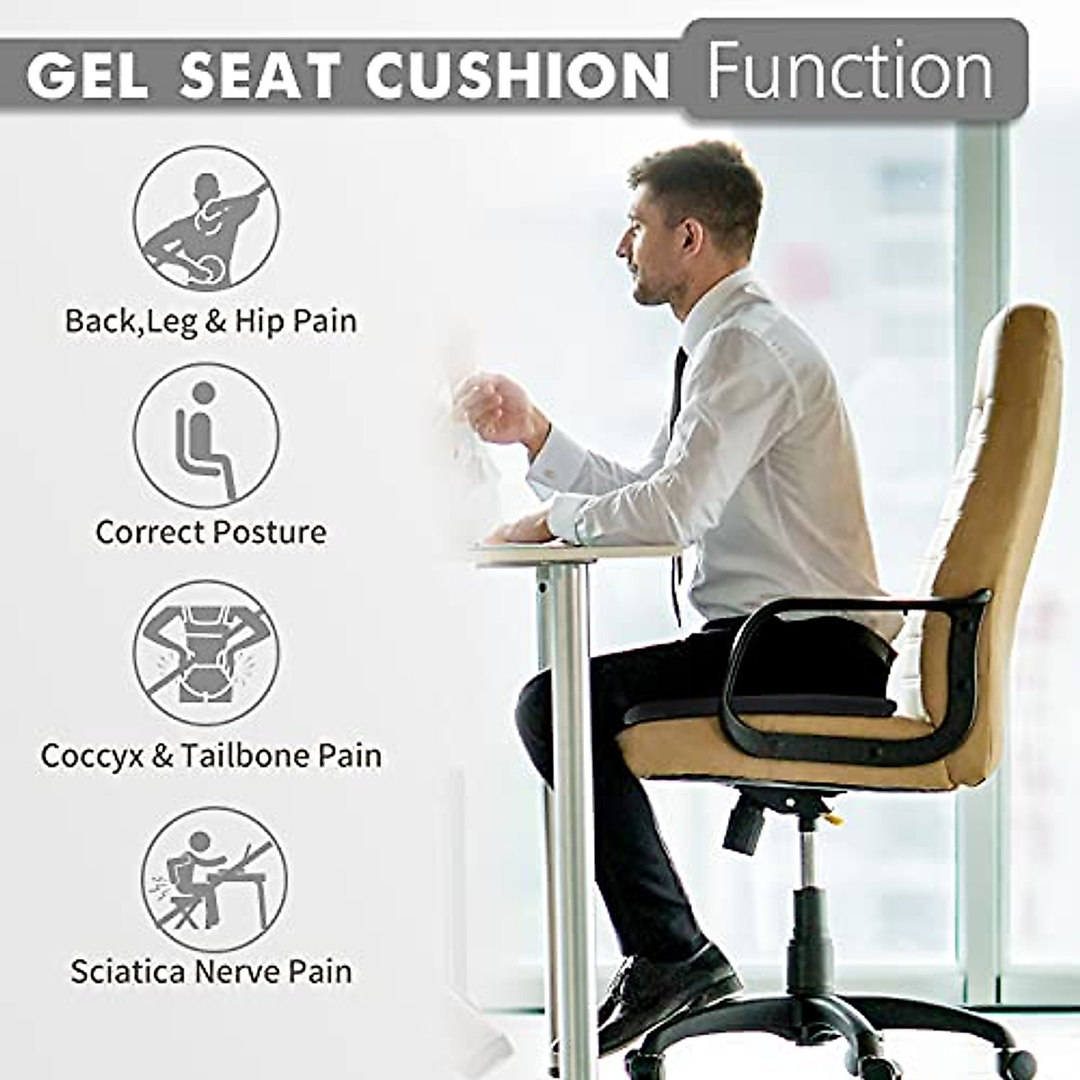 SHENGXUN Gel Seat Cushion,Office Supplies,Chair Cushion,Desk Accessories,seat Cushion, Can Relieve Sciatica, Back Pain, Lower Back Pain, Suitable for Home, Car, School, Office,Other Scenes,White