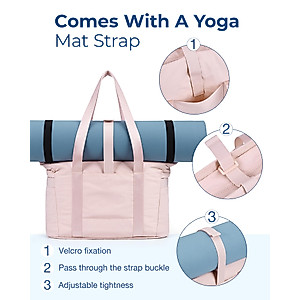 BAGSMART Quilted Tote Bag with Compartments and Yoga Mat Strap, Lightweight Large Shoulder Bag for Travel Work Gym