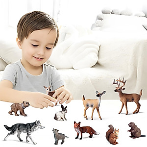 SCAHOW 10pcs Forest Animal Toys Figures, Realistic Woodland Creatures Figurines, Plastic Animals Miniature Toys Cake Topper