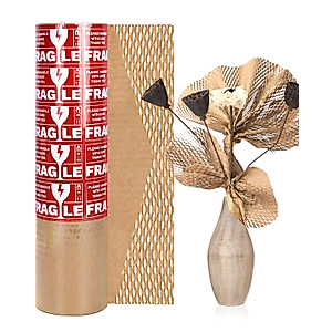Honeycomb Packing Paper Wrap 15” x 158’, Brown Recycled Moving Supplies Eco-Friendly Bubble Paper Packing Wrapping for Fragile Items, Glassware, Ceramics, Electronics and Decorations Packaged Bouquet